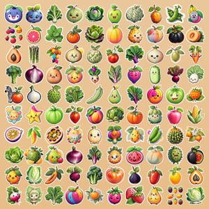 Velqiro 4.72 cm Kawaii Food Fruit & Veggie Waterproof Vinyl Sticker ...