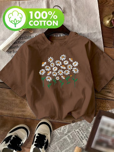 COTNIX Floral Print Women Round Neck Brown T-Shirt - Buy COTNIX Floral ...