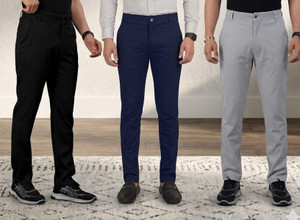 amodastyle Slim Fit Men Grey, Black, Dark Blue Trousers - Buy ...