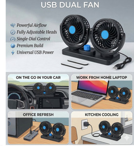 Bluedrum TwinBreeze X2 AA-820 USB Dual Head Car Fan: 360° Rotatable 5V ...