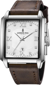 London Fog White Dial Brown Leather Strap Crystal Hour Accent Date ...