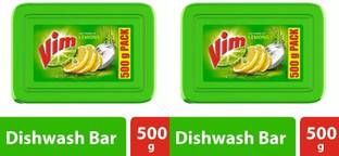 Vim BAR SOAP 500 GRAMS WITH TUB AND EASY SCRUB( PACK OF 2) Dishwash Bar ...