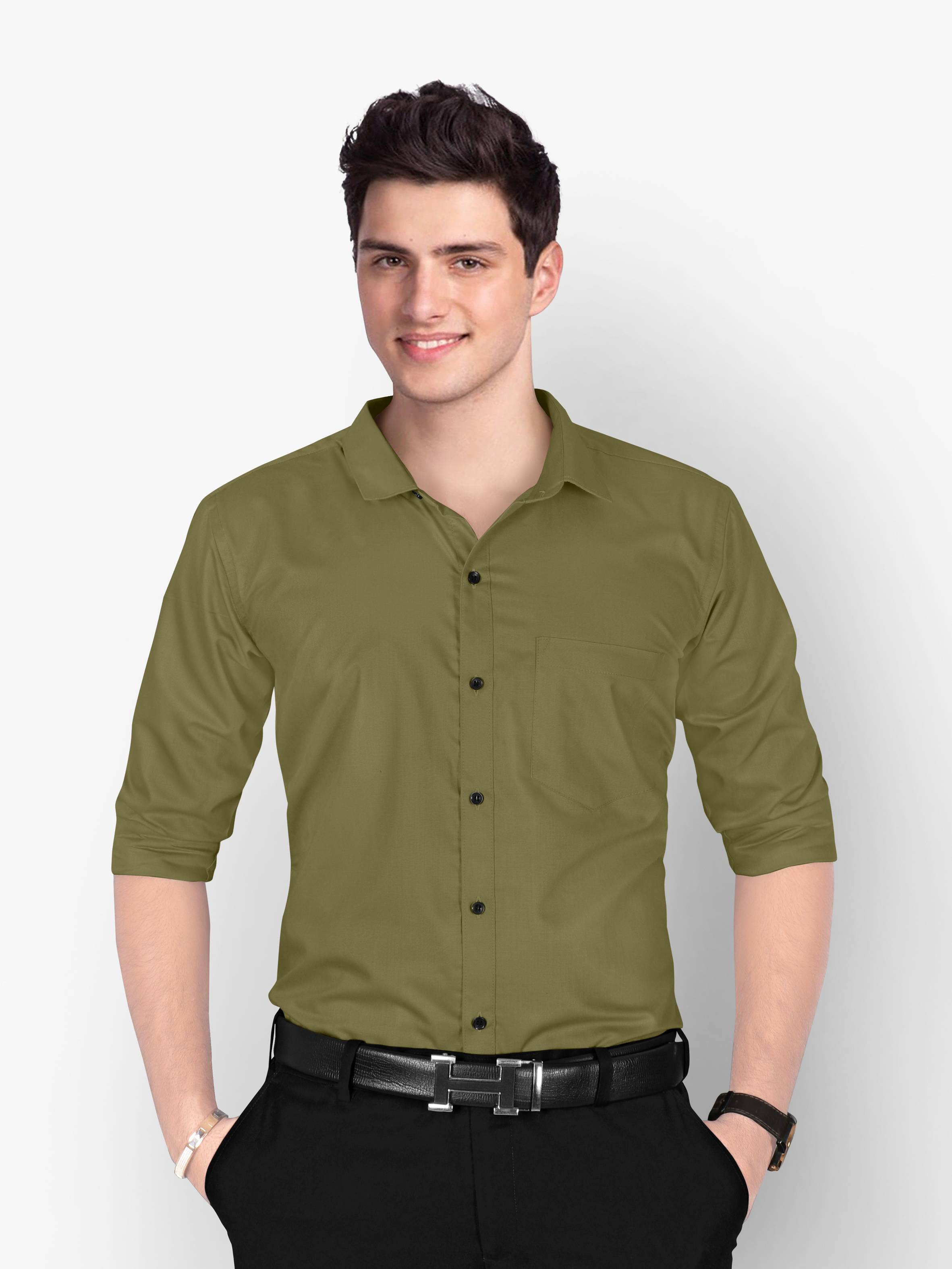 STONEBERG Men Solid Formal Green Shirt - Buy STONEBERG Men Solid Formal ...