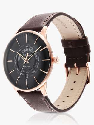Titan Titan World Time With Date Black Dial Brown LeatherStrap Analog ...