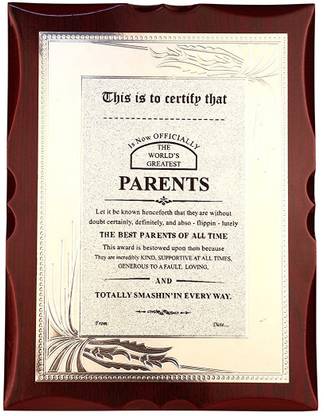 Atpata Funky World's Best PARENTS Premium Certificate Award Trophy ...