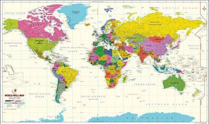 Maps Of India World map Vivid - Printed in Vinyl Paper Print - Maps, Educational, Decorative ...