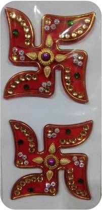 Shreeji Decoration 6 cm 2 Pcs of Mini Swastik Sticker With Multi Design ...