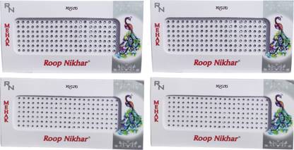 Roop Nikhar Kundan Style Silver Color Bindi Set of 4 Pcs Forehead ...