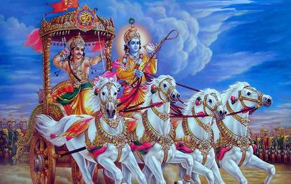 Indian Art Painting - Mahabharat - Bhagavad Gita - Krishna Arjun ...