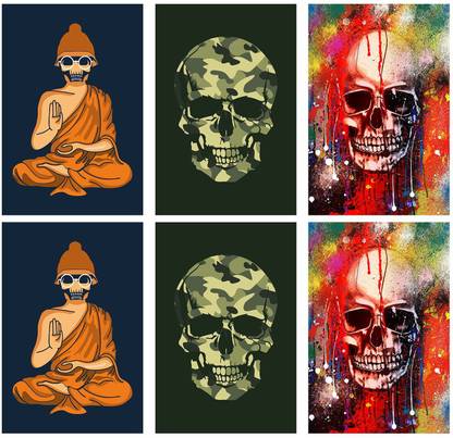 Set of 6 posters rolled in a tube with Scary Buddha design and ...