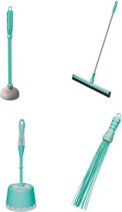 Spotzero 4 Pc Bathroom Combo Plastic Broom + Floor Water Wiper + Toilet ...
