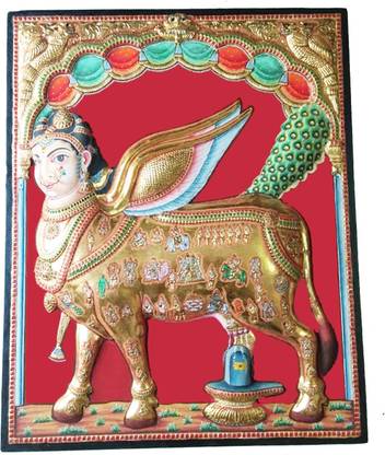 Mangala Art Kamadhenu / Komatha 3D Embossed Gold Foil Painting Embossed ...