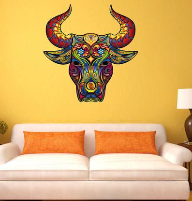 new way decals 1 cm multicolour bull head with rising horn design ...
