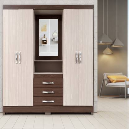 EVOK Malena Engineered Wood 4 Door Wardrobe Price in India - Buy EVOK ...