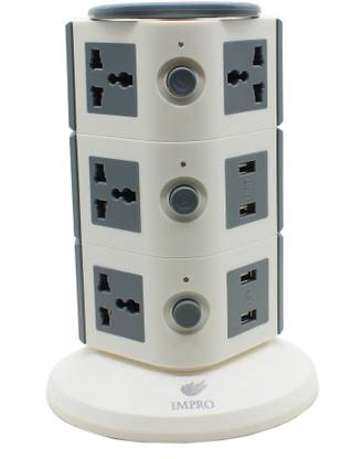 IMPRO Grey Colour 10 Socket + 4 USB Ports Tower Socket Spike Buster ||3 ...