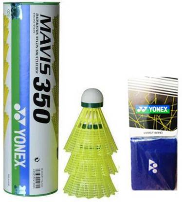 YONEX Mavis 350 Shuttlecock "Pack of 6 Nylon Shuttle" With 1 Wrist Band ...