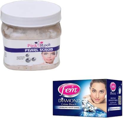 PINKROOT PEARL SCRUB 500GM WITH FEM DIAMOND BLEACH 30GM Price in India ...