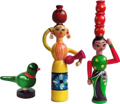 Tovick Wooden Home decor Showpieces Pot ladies With Parrot-Pack of 1 ...