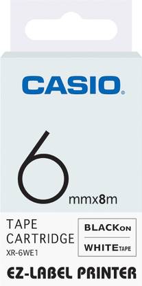 CASIO 6mm Color Label Printer Tape (Black on White) Self-Adhesive Paper ...