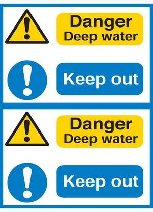 R Print Danger Deep water Keep Out Sign Board set of 2 pcs On 3 M ...