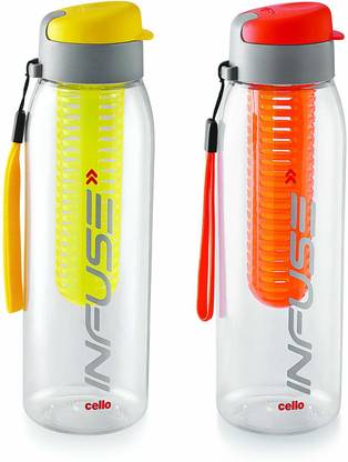 cello Infuse Plastic Water Bottle Set, 800ml, Set of 2, Yellow/Orange ...