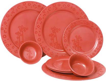 Mecware Pack of 18 Melamin 18 piece Melamine Dinner set Maroon Color ...
