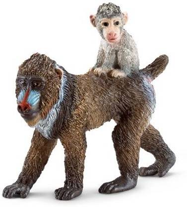 Schleich Female Mandrill Toy Figure with Baby - Female Mandrill Toy ...
