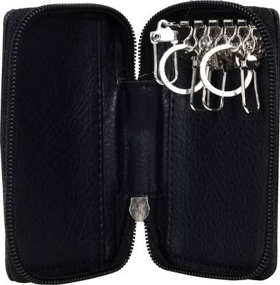 SB Black Coloured Leather Key Holder Pouch with 6 Hooks Leather Key ...