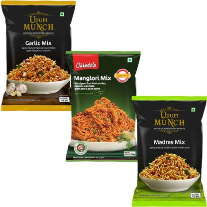 Chheda's Garlic 170g - Mix 170g - Madras Mix 170g- Indian Namkeen ...