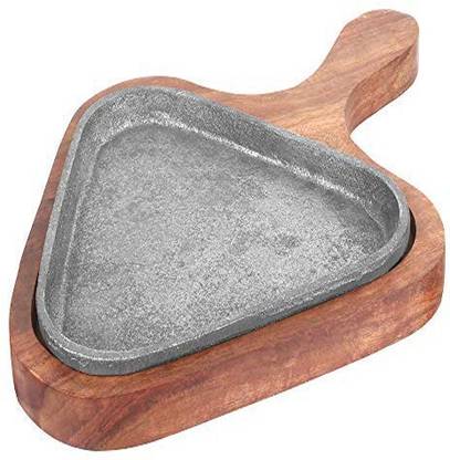 Bridge2Shopping Triangle Shape Cast Iron Sizzler Plate and Wooden Stand ...