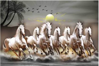 Art Amori Beautiful white Seven horse running Sparkle Coated Self ...