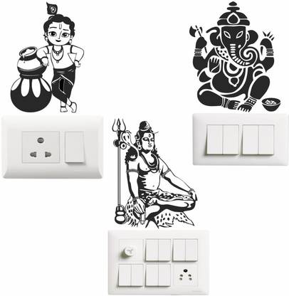 Decoration Stickers 7 cm Lord Krishna, Ganesha and Shiva Self Adhesive ...