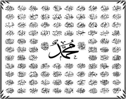 KD 99 names of holy prophet muhammad Sticker Poster|islamic Poster ...