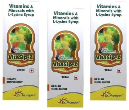 Dr. Morepen VitaSip-Z Vitamin & Minerals with L-Lysine Syrup Mix Fruit ...