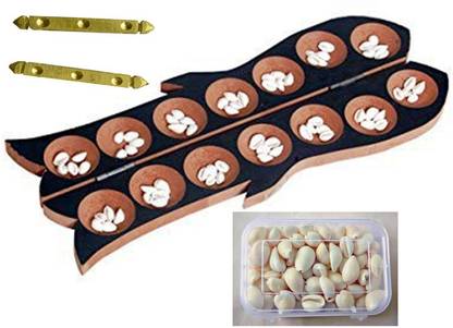 RKR Pallankuzhi Black with shells and Box / Dayakattai / Metal Dice Strategy & War Board Game ...