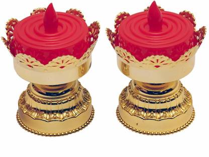HomeFast Battery Operated Red & Gold LED Bulb Lights Diya| Deep ...