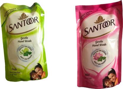 Santoor mild + fresh gentle hand wash 180 ml*2 refil pack of 2 Hand ...