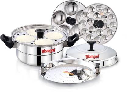 DIAMOND Stainless Steel Multi Steamer Pot- 3 Idli Plates (21 Idlis), 1 ...