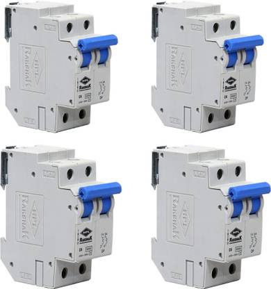 HPL Polycarbonate 6A Double Pole 6KA C Curve MCB (Miniature Circuit Breaker) White 4 Pack 6A MCB ...