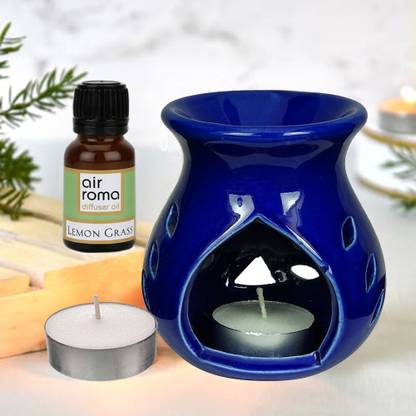 Airroma Blue Diffuser Set with Lemon Grass 10ml oil and 2pcs Candle ...