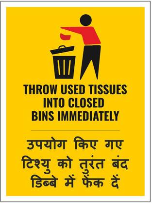 WALL STICKS Throw Used Tissues Into Closed Bins Immediately Emergency ...