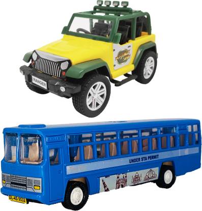 Miniature Mart Kids Small Size Pull Back & Go Mini Jeep + City Mini Bus ...