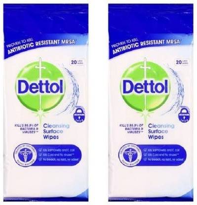 Dettol Cleansing Surface Wipes 20's Pack of 2 Price in India - Buy ...