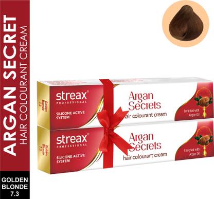 Streax Argan Secrets Hair Colourant Cream Pack of 2 Golden Blonde NO.7. ...