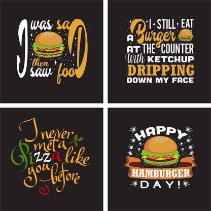 Set of 4 Happy Burger Motivational full glue sticker poster for Home ...