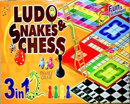 JMD Creation Snakes Ladders & Chess Ludo Party & Fun Games, 3 in 1 Board Game Party & Fun Board ...