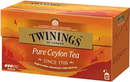 TWININGS Pure Ceylon Tea Medium Flavour 25 Tea Bag Black Tea Bags Box ...