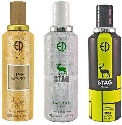 ESTIARA Stag White, Stag Black & Life Sprit Deo (Pack of 3) Perfume ...