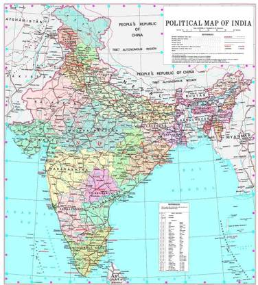 All India Political Map Waterproof Vinyl Sticker Poster || (24X36 inches) can1831-3 Fine Art ...