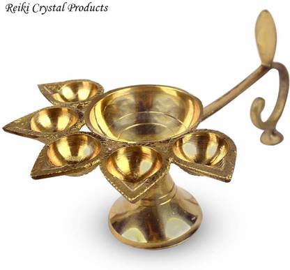 REIKI CRYSTAL PRODUCTS Brass Diya Five 5 Face Aarti Pooja Jyoti Diya ...